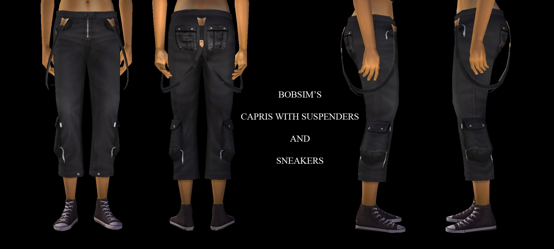 Mod The Sims - Teen Female Capris with Suspenders and Sneakers