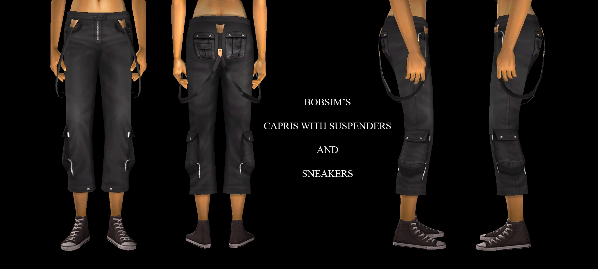 Mod The Sims - Teen Female Capris with Suspenders and Sneakers