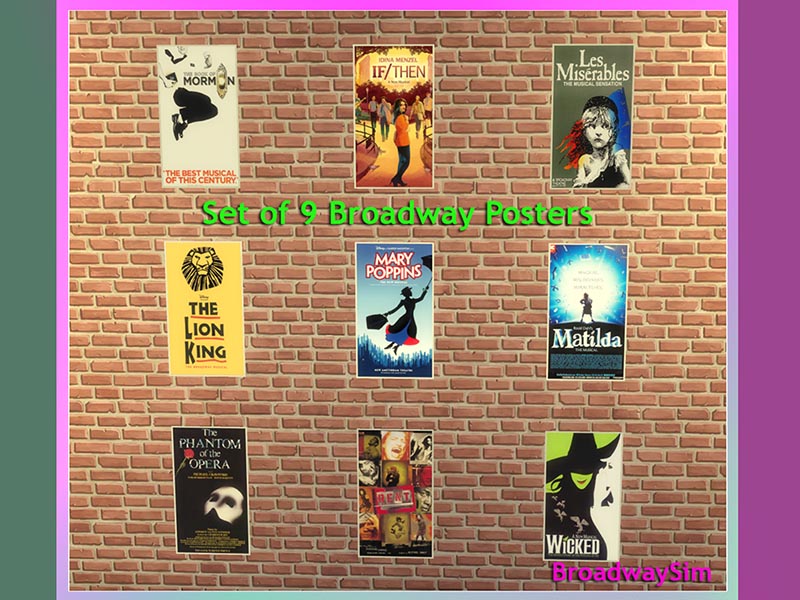 Mod The Sims - Set of 9 Broadway Posters