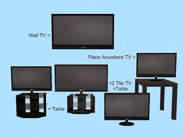 Mod The Sims - 3 LG TV's + Table. Any Surface TV Included.
