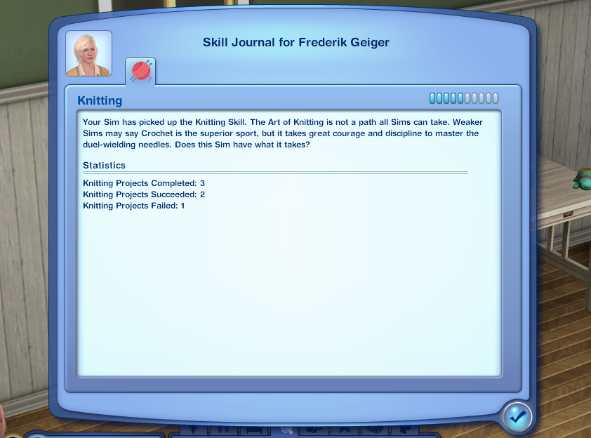 Mod The Sims - Knitting for TS3 - Interaction and Skill